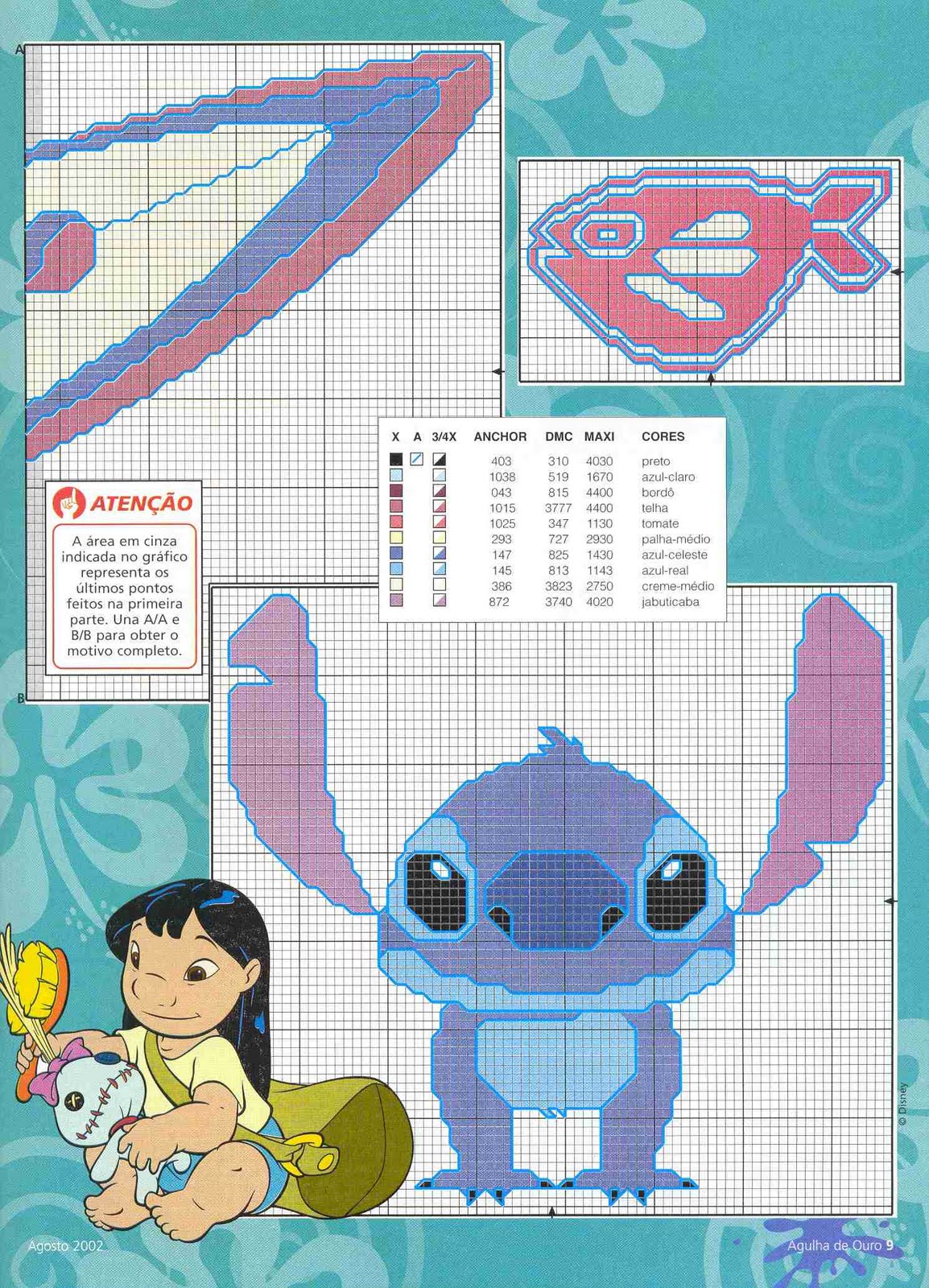 A ARTE De Bordar Em Ponto Cruz: LILO E STITCH