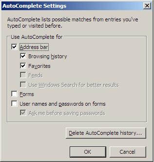 screenshot central: Internet Explorer 8 Options screenshot