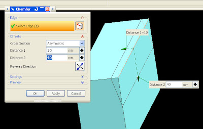 use asymmetric chamfer ~ Unigraphics & Siemens NX Tutorial