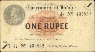 Indian Banknote: King George V – 1917 Issue – One Rupee
