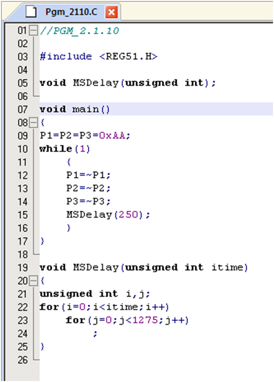 8051 microcontroller tutorial: 2.1.10 Toggling All Port Pins [code ...