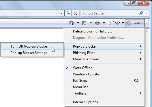 Disable Popup Blocker Internet Explorer Vista