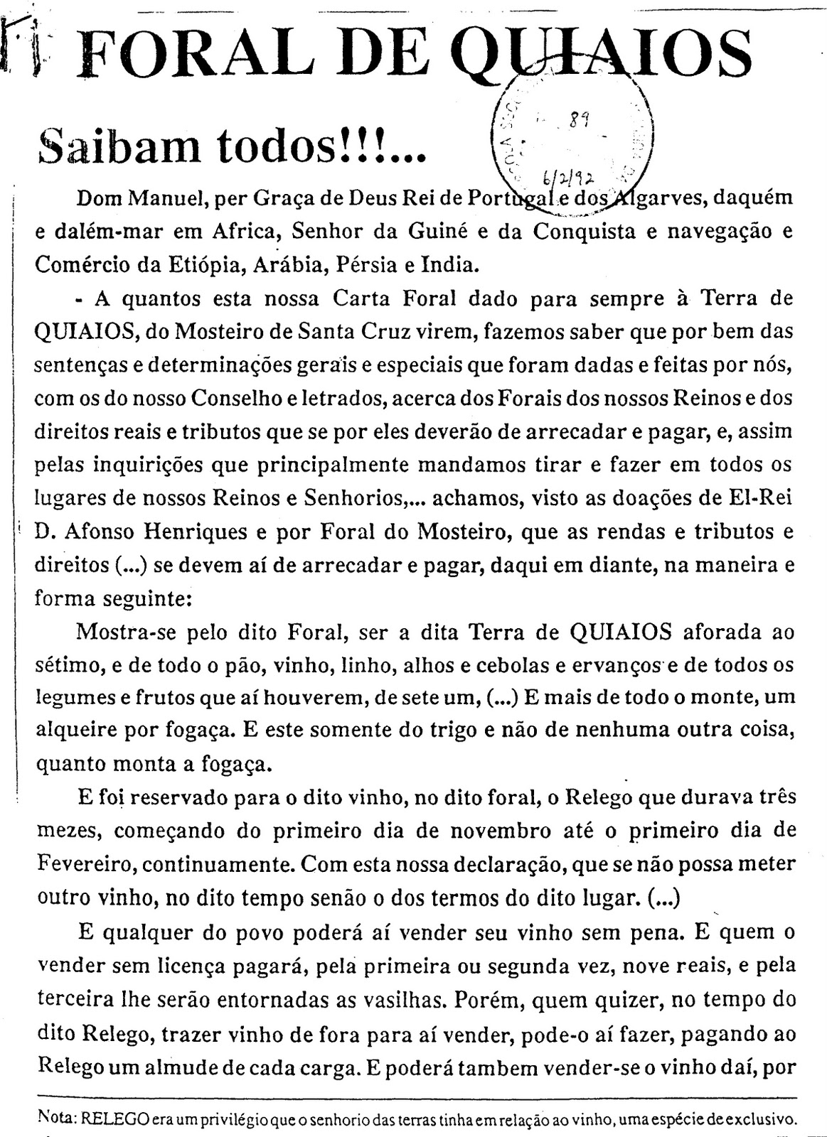 Oficina da História: Pelourinhos e Forais do actual Concelho da ...