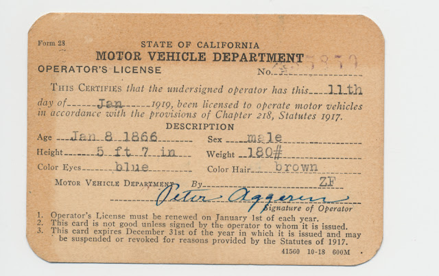 Big Blue's Online Carburetor: 1919 California Driver's License