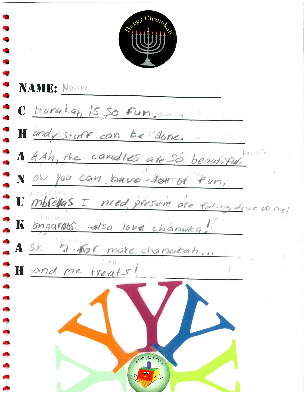 Mazel 4th and 5th: Our Very Own Acrostic Chanukah Poems!