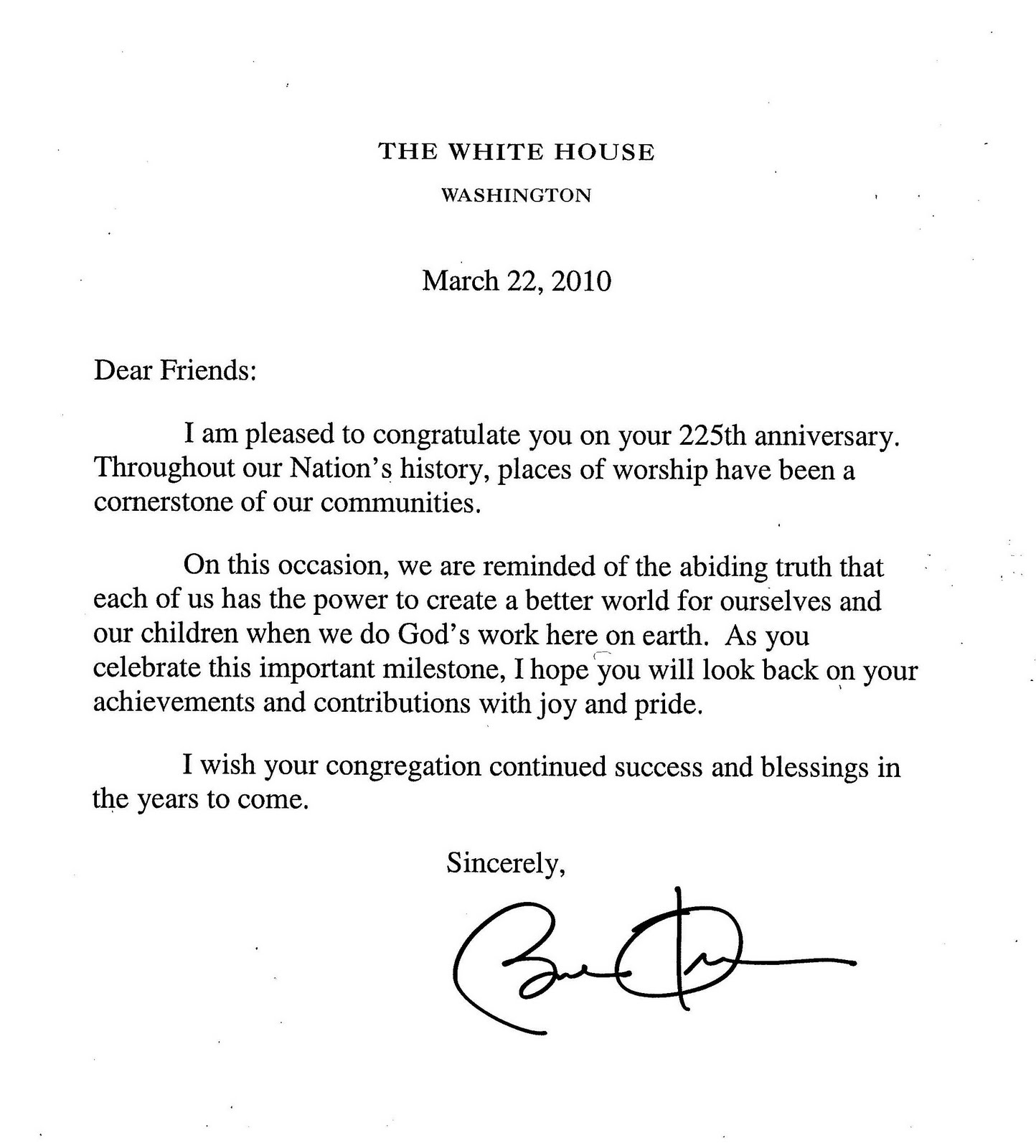 First Unitarian Worcester News: Congratulations From The White House