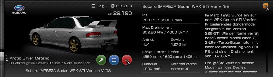 PSP Fuhrpark: Subaru IMPREZA Sedan WRX STi Version V `98