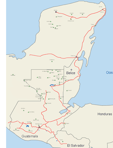 Mapa de Ciudades Mayas - La Ruta Maya - Mapa de la Ruta Maya - Buses ...