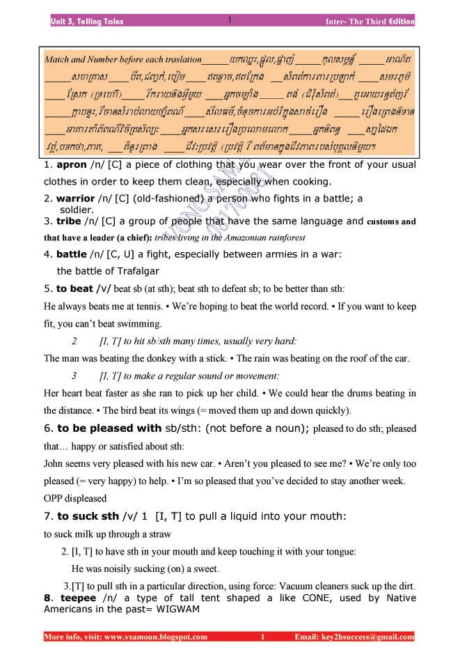 Handouts and Quiz of New Headway English, Intermediate Course: Unit 3 ...