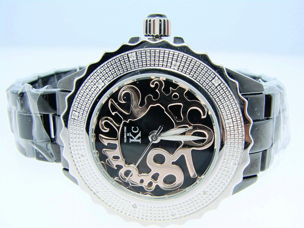 new_york_jewels: WOMENS/LADIES TECHNO COM KC CERAMIC BLACK DIAMOND WATCH