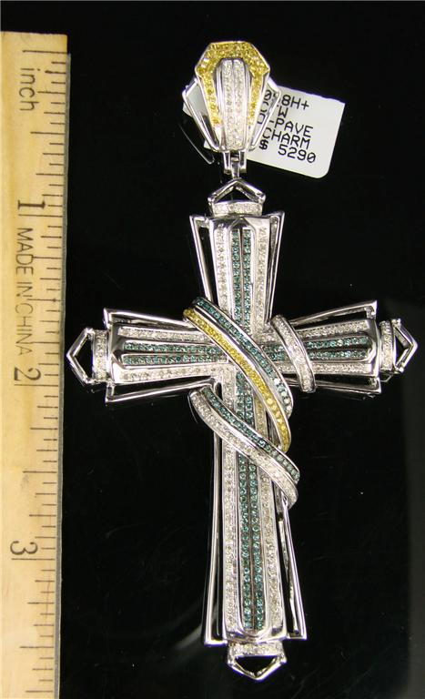 new_york_jewels: MENS 3.00 CT MULTI COLOR DIAMOND 4 INCH CROSS CHARM