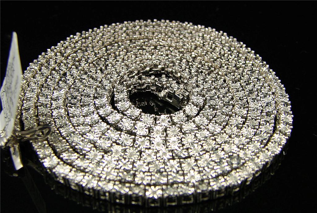 new_york_jewels: MENS 1 ROW WHITE GOLD FINISH DIAMOND CHAIN NECKLACE
