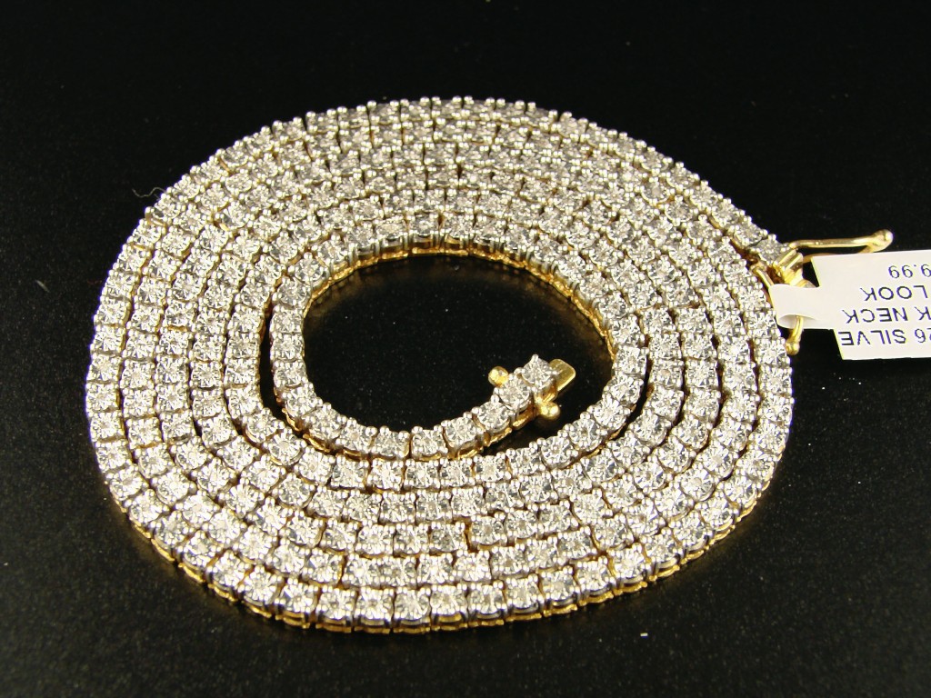 new_york_jewels: MENS 1 ROW YELLOW GOLD FINISH DIAMOND CHAIN NECKLACE