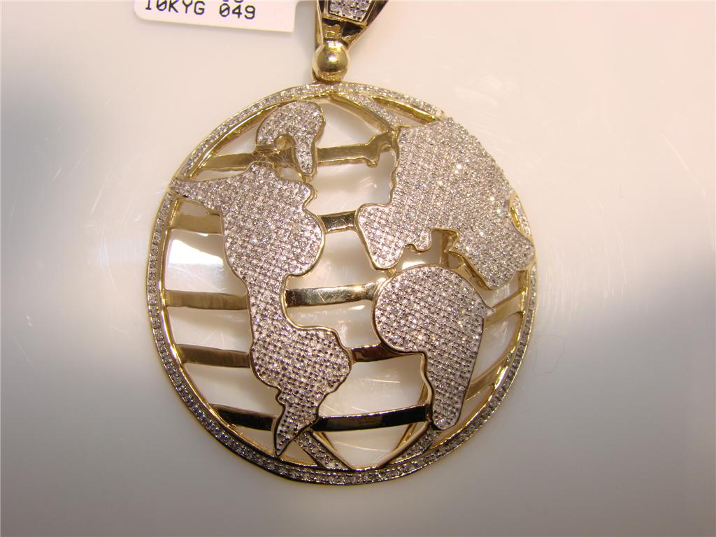 new_york_jewels: YELLOW GOLD GLOBE WORLD DIAMOND PENDANT CROSS - 2.30 CT