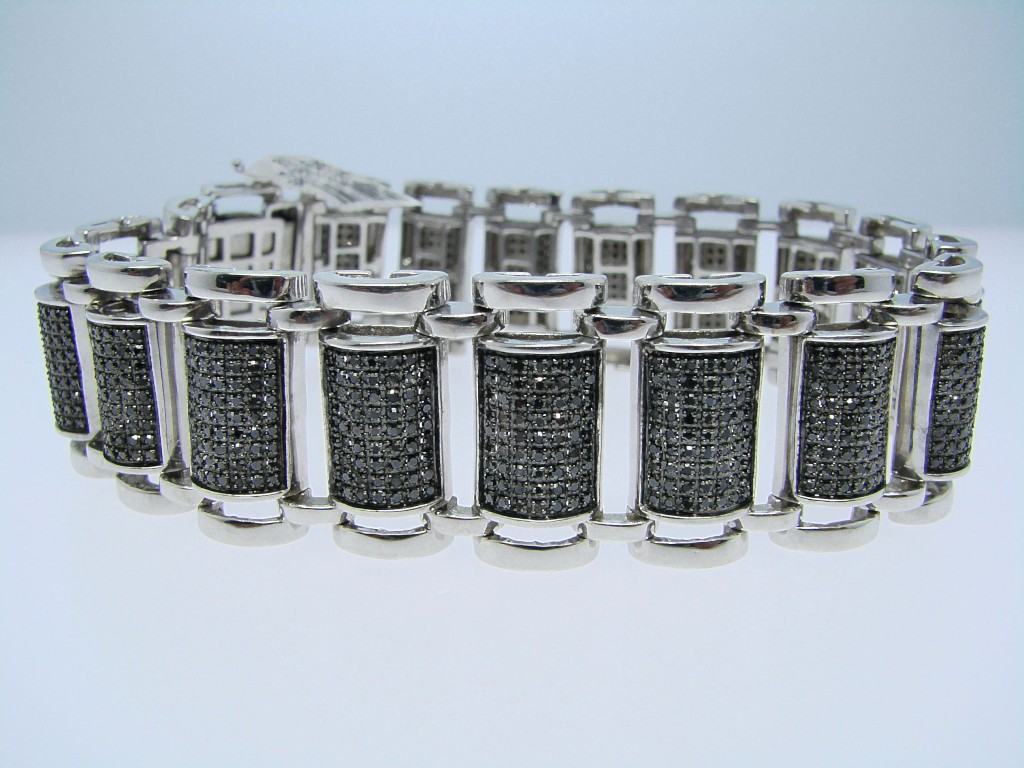 new_york_jewels: MENS FULL BLACK 22MM XL DIAMOND BRACELET BANGLE 5.45 CT