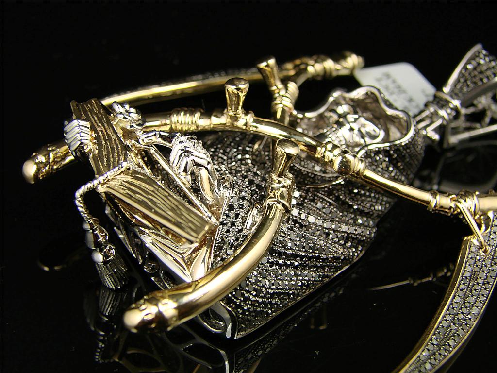 new_york_jewels: 14K BLACK DIAMOND GRIM REAPER/SKULL PENDANT 8.15 CT