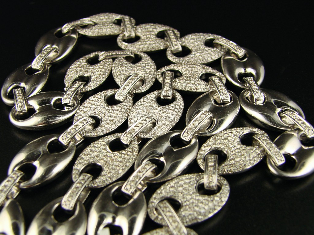 new_york_jewels: 14K WHITE GOLD DIAMOND ANCHOR LINK CHAIN FRANCO 20 CT