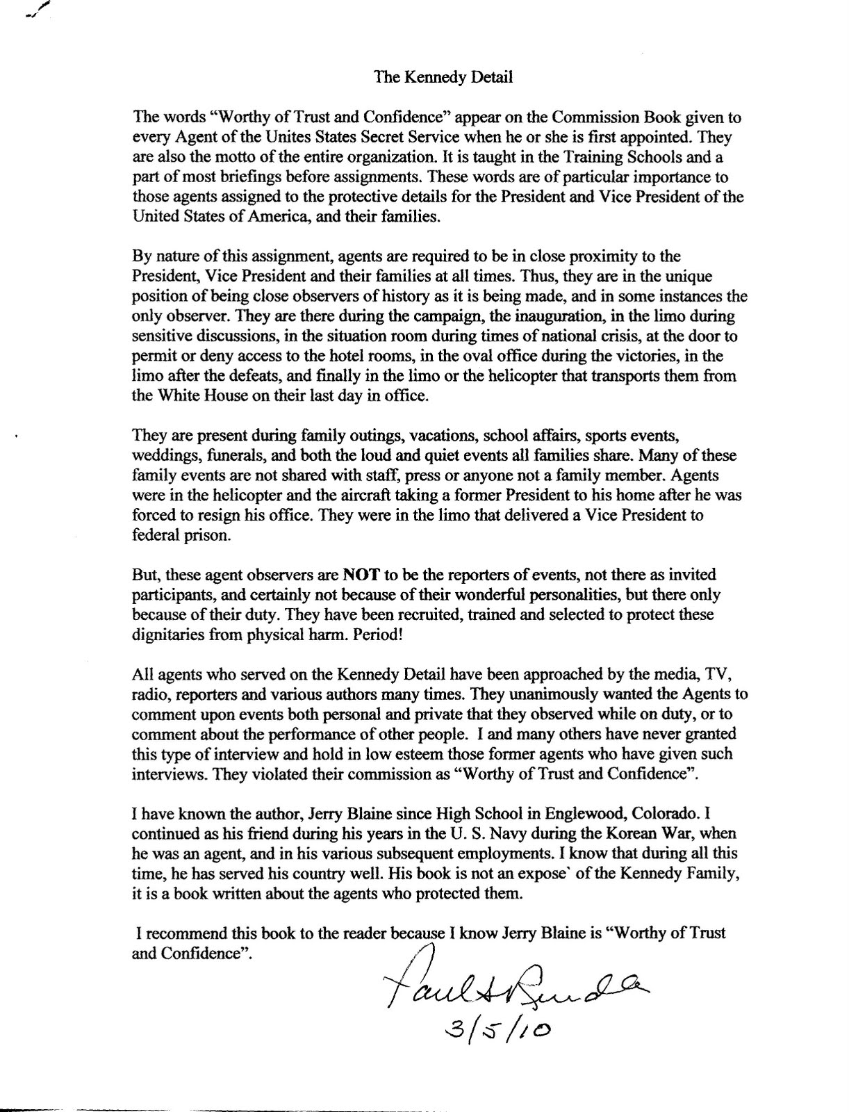 kennedydetail: Former Kennedy Detail Agent Paul S. Rundle's Open Letter ...