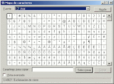 Herramientas del sistema...!!: Mapa de caracteres