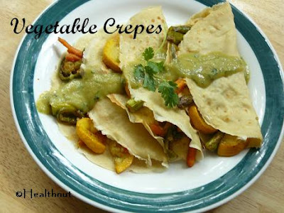 Roasted-Vegetable Filled Crepes with Green Pepper Coulis