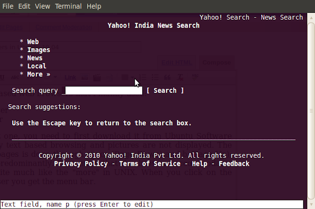 Sai Ravi Kiran - Technology World: Text mode Web Browsers in Ubuntu