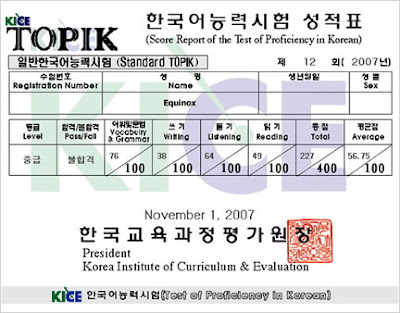 Samples of TOPIK and KLPT score report