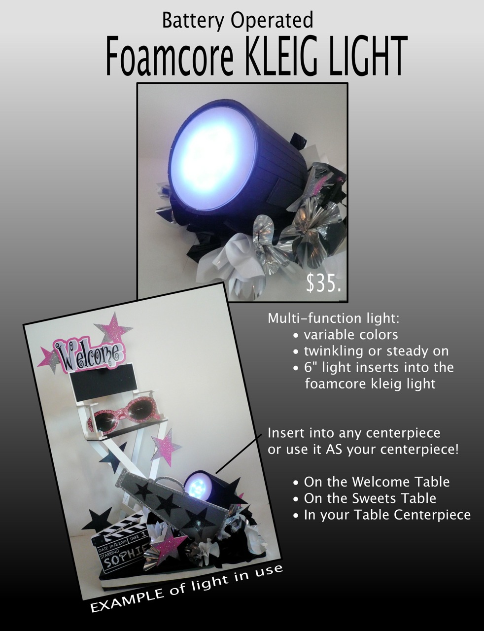 Musing with Marlyss: "Night Club" theme signs and foamcore kleig light