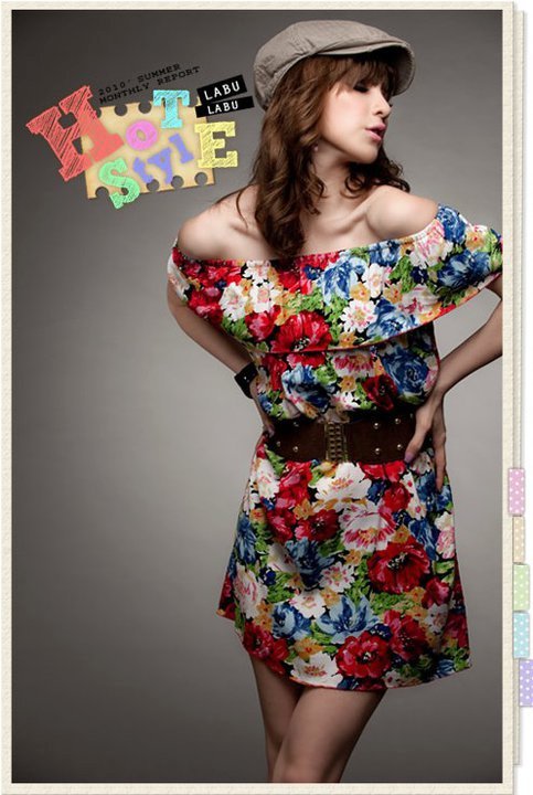 Welcome to our Emmilia Fashion L˚-˚k!: ☆【LABU LABU】花卉圆舞曲一字波浪领连身裙--配皮带☆