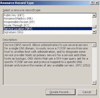 Domain Network Systems (DNS) Information: Create SRV record