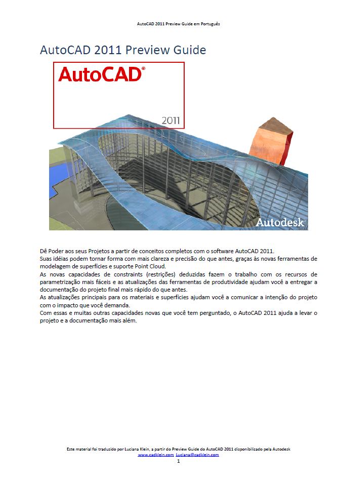 Blog CADKlein: AutoCAD 2011 - Preview Guide em Português