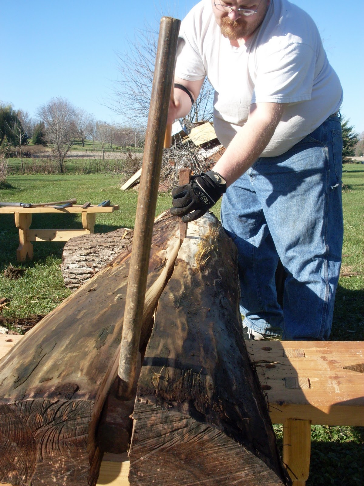 Splitting Black Walnut.