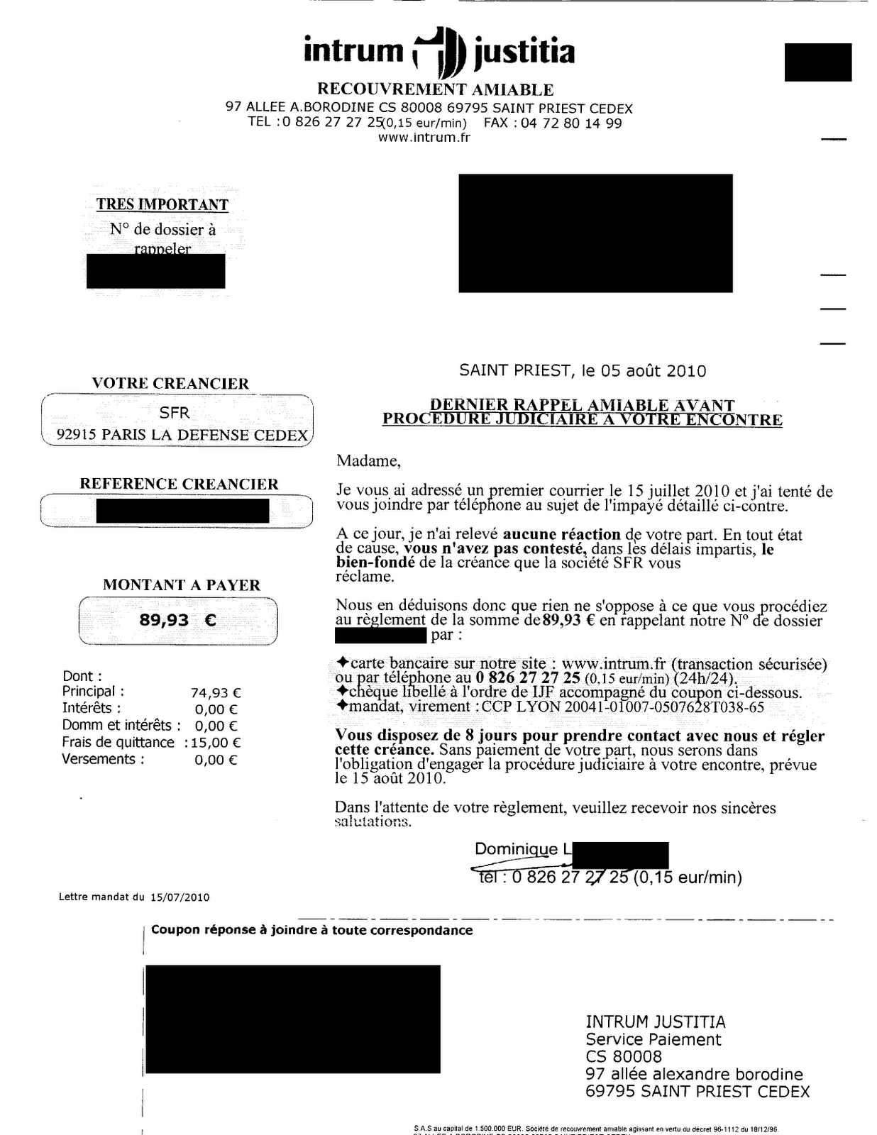 Résistance: Courriers d'une société de recouvrement