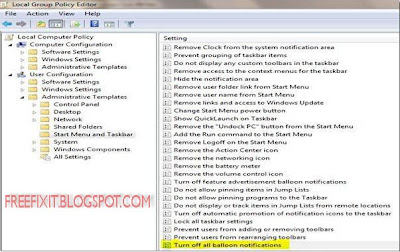 TURN OFF ALL BALOON-NOTIFICATIONS-WINDOWS 7