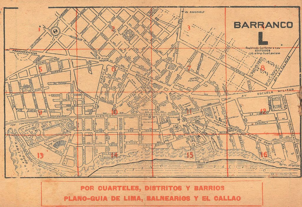 Planos de calles de 1939 de Lima y Callao en el Perú: Distrito de Barranco