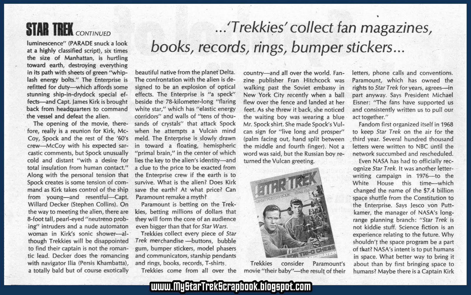 My Star Trek Scrapbook: Parade Magazine ST:TMP cover article