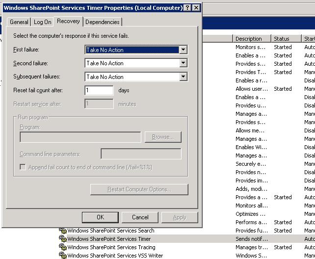 Windows SharePoint Services Timer Status is Stopping