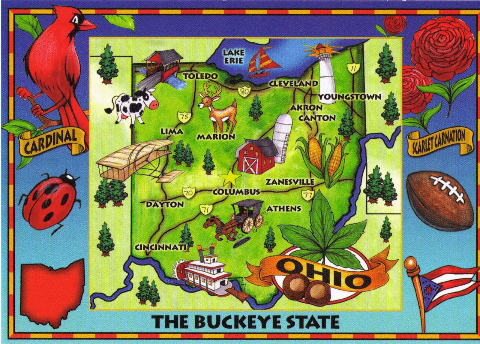 POSTCARD EXCHANGE: USA - Ohio State map