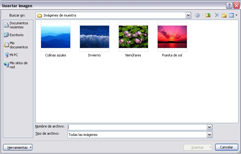 MENU INSERTAR DE EXCEL: VENTANA ILUSTRACIONES