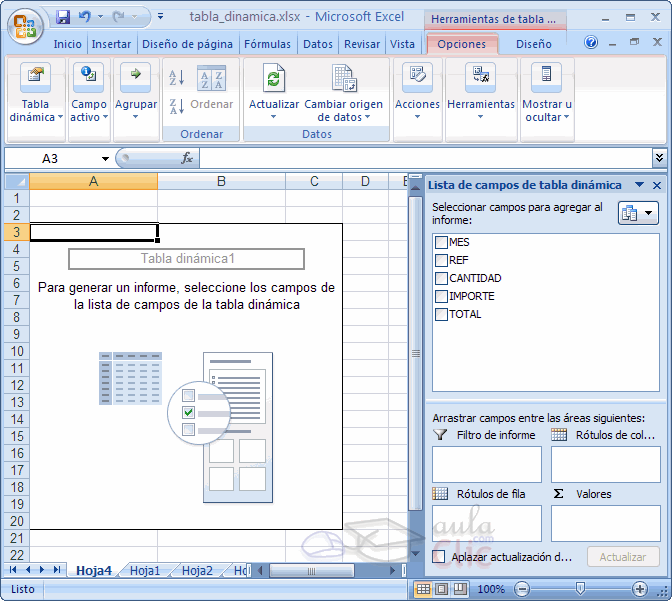 MENU INSERTAR DE EXCEL