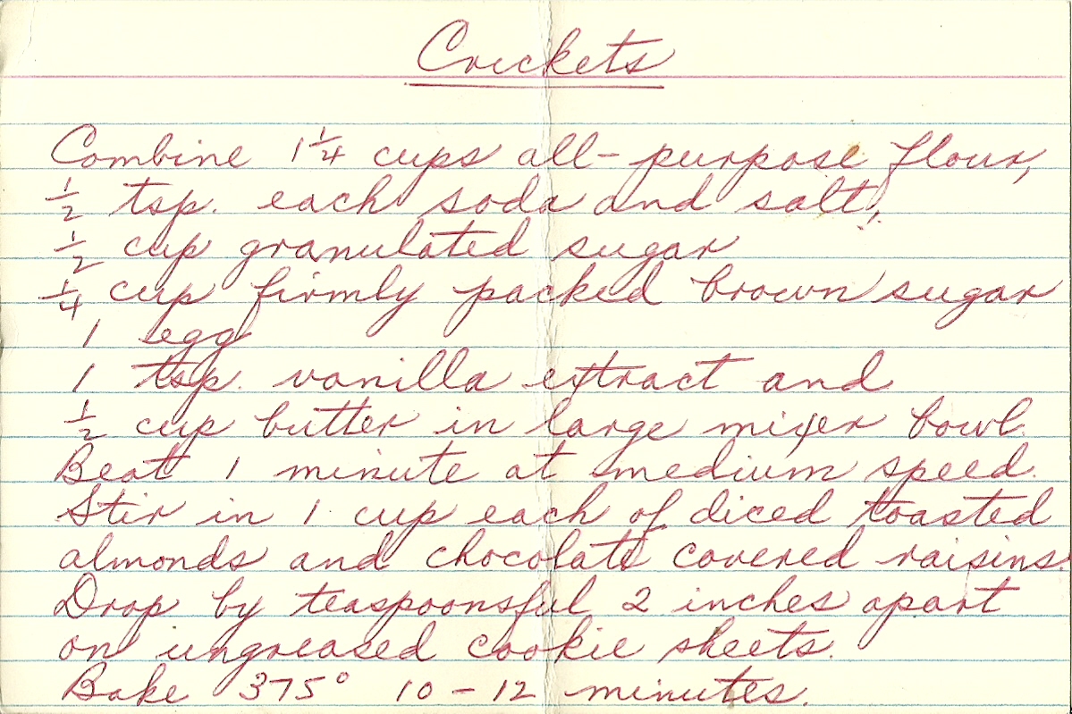 Vintage Cookbooks & Crafts: More Handwritten Recipes: Crickets