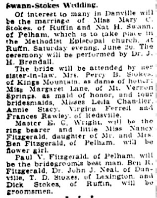 Caswell County North Carolina: Swann-Stokes Wedding (1925)