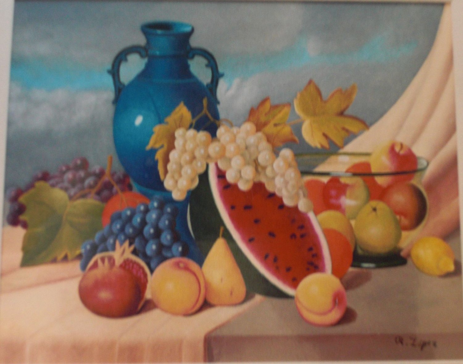 UN PINCEL EN MI MANO: Bodegón con jarron y frutas.