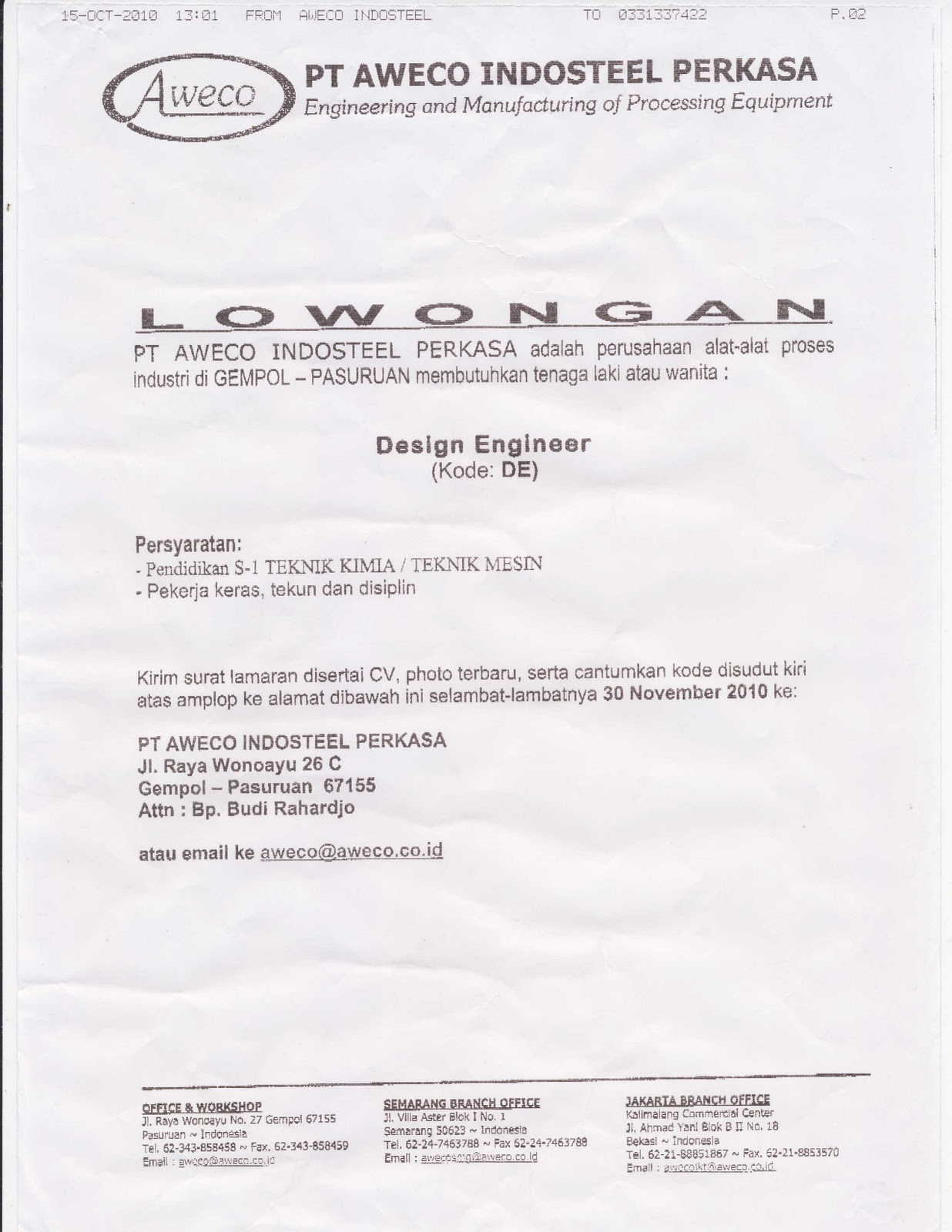 SAC UNIVERSITAS JEMBER: PT. AWECO INDOSTEEL PERKASA