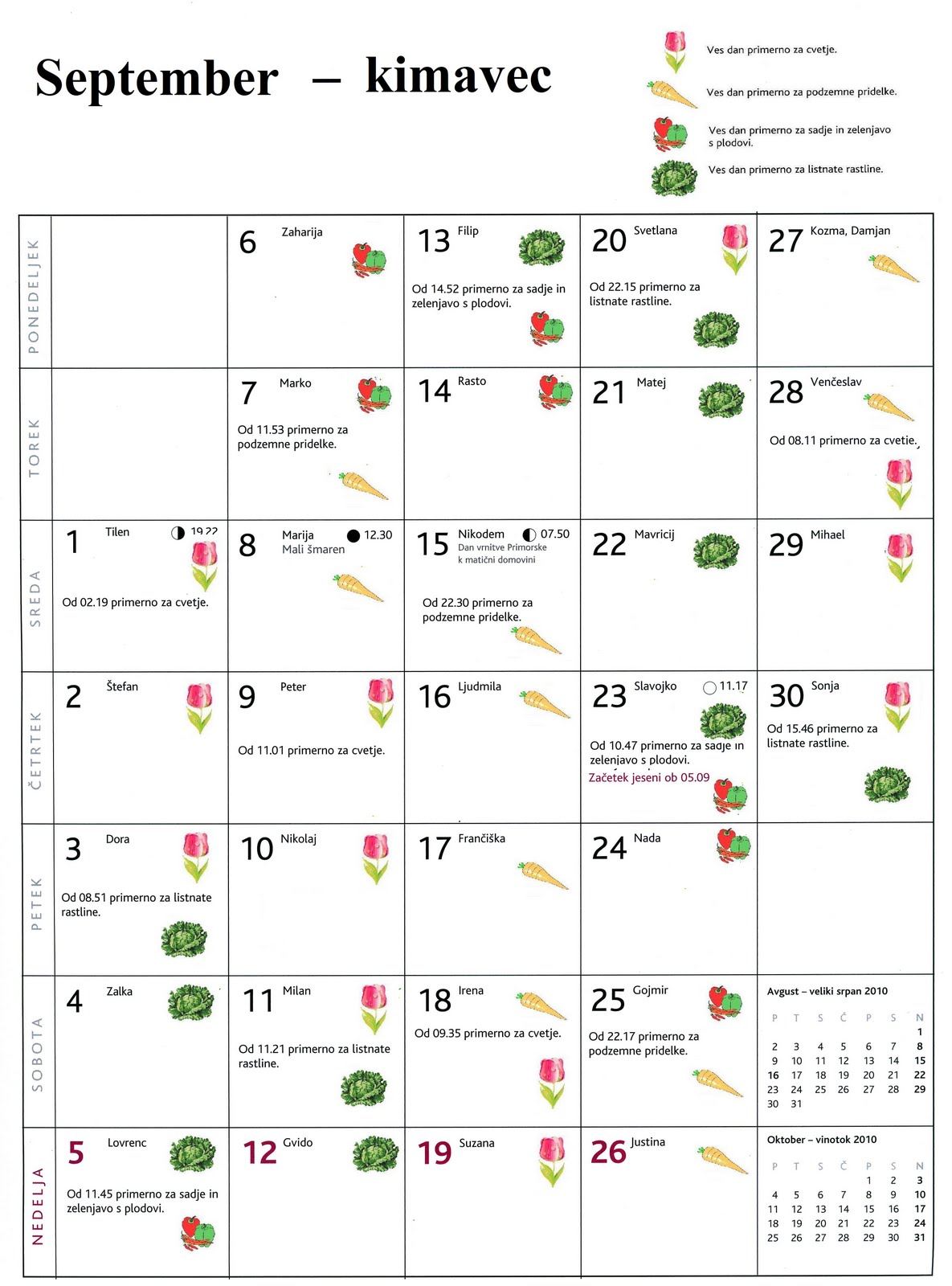 ORGANIC GARDEN - BIO VRT: Setveni koledar - september 2010