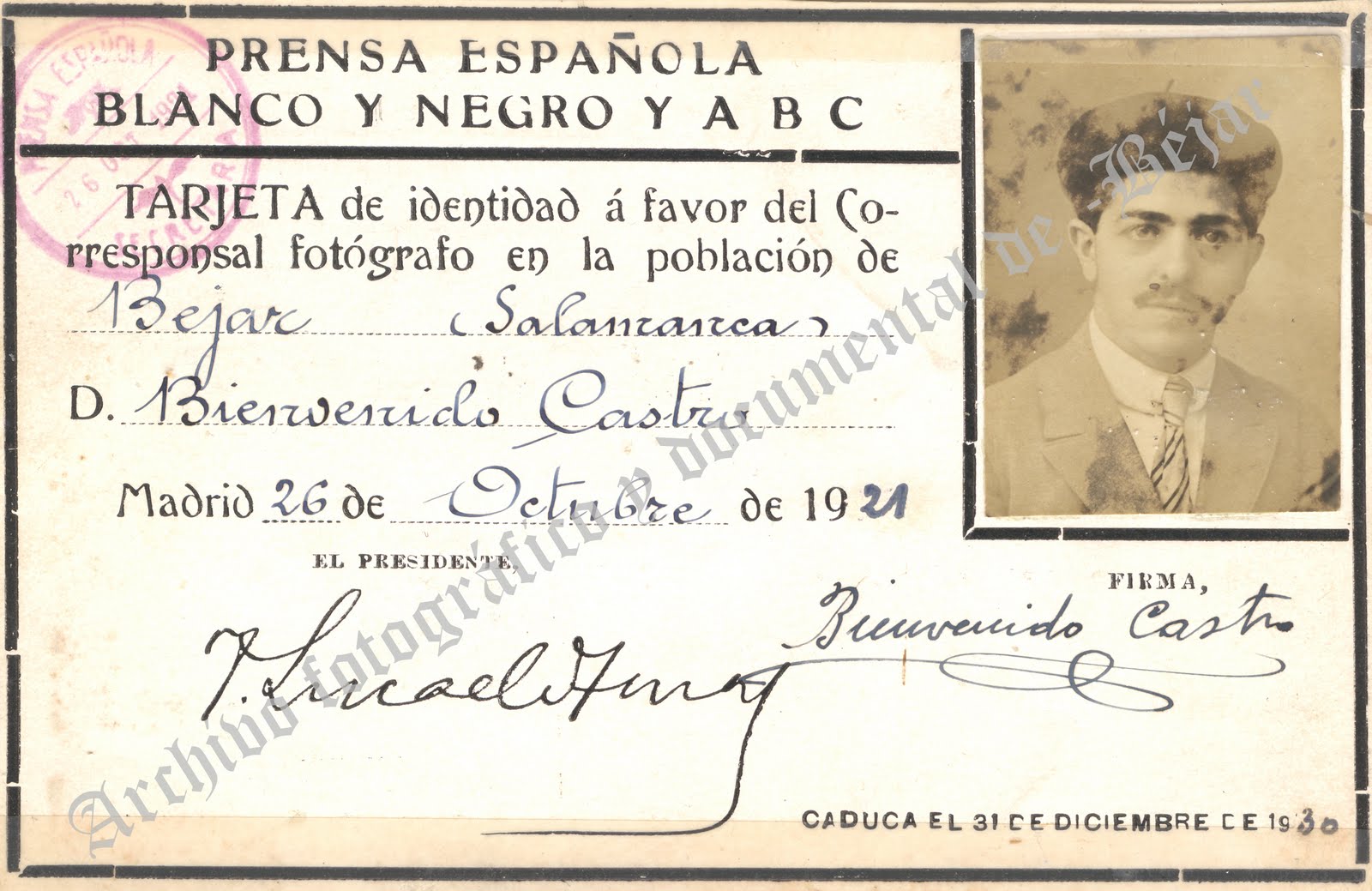 Archivo Fotográfico y Documental de Béjar: BIENVENIDO CARNET ABC Y ...
