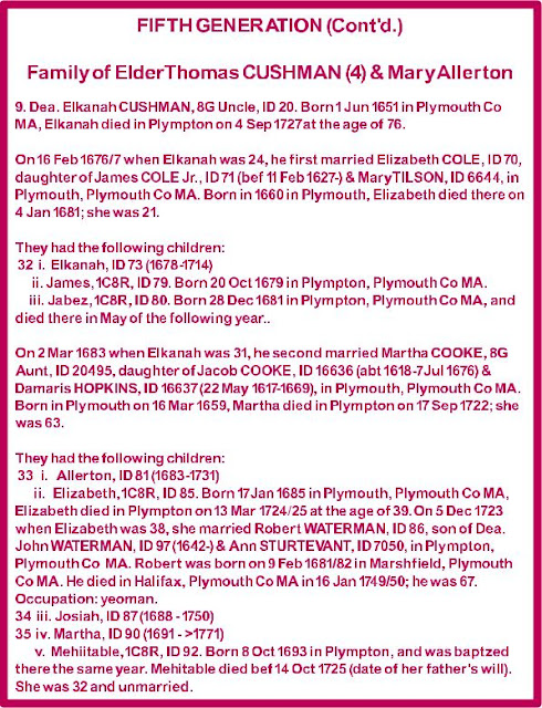 Cushman Family History Genealogy: CUSHMANS IN NEW ENGLAND • GENERATION 5