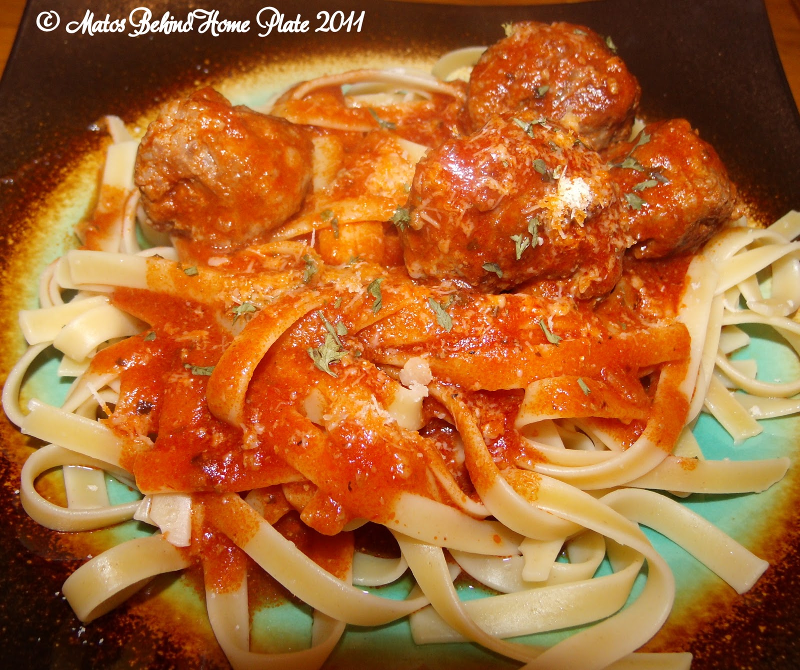 Matos Behind Home Plate: Sicilian Style Meatballs and Fettuccine