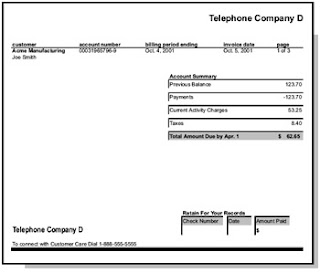 Telecommunications Cost Management: Sample mobile telephone bill