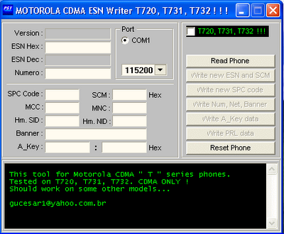 MOBILE PHONE: Motorola CDMA ESN WRITER