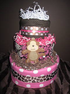 Stinky Britches Diaper Cakes: Pink & Brown Monkey